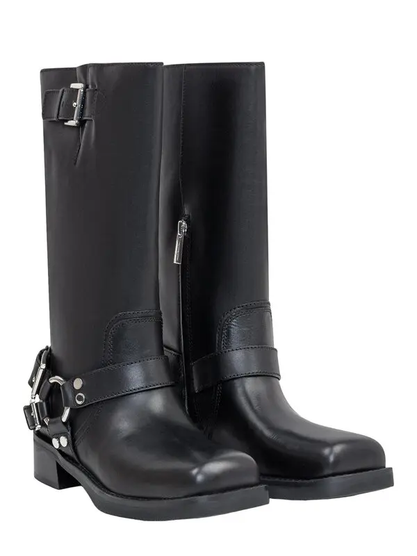 Michael Kors Leather Moto Boots - Black