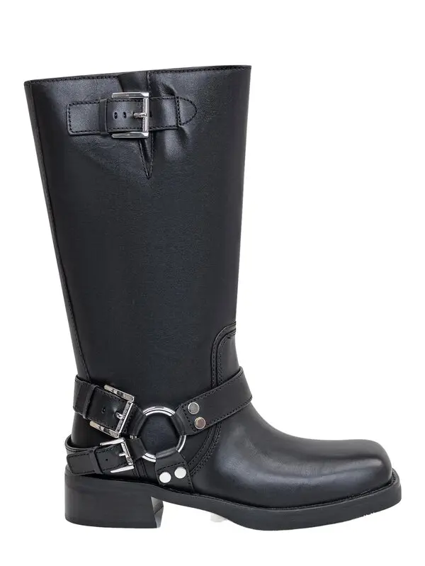 Michael Kors Leather Moto Boots - Black