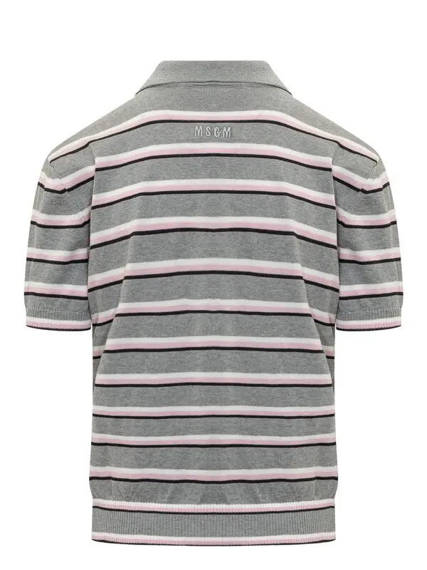 MSGM Comfort Fit Polo With Cut Sleeves - Grey/offw/pink/black