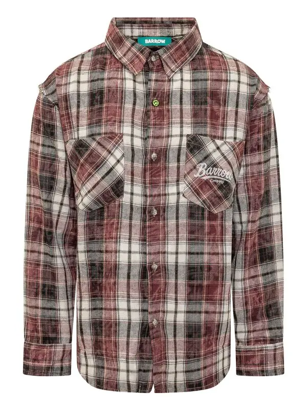 BARROW Distressed Plaid Flannel Button-up Shirt - Rosso