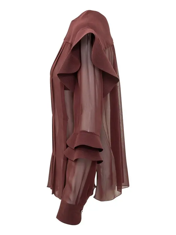 LANVIN Ruffle Silk Blouse With Mother-of-pearl Buttons - Garnet
