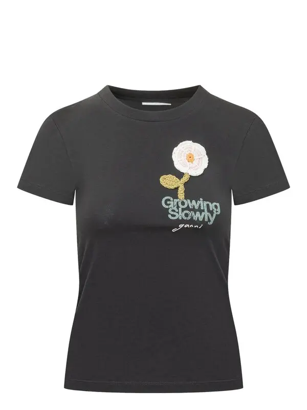 GANNI Embroidered Graphic T-shirt - Phantom
