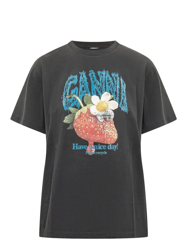 GANNI Graphic Print Cotton T-shirt - Phantom