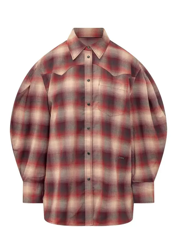 GANNI Fennel Check Shirt - Raspberry Wine