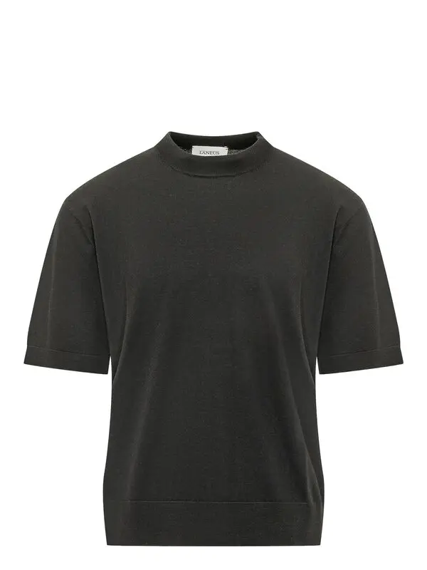 LANEUS Short-sleeve Knit Mock Neck Top - Nero