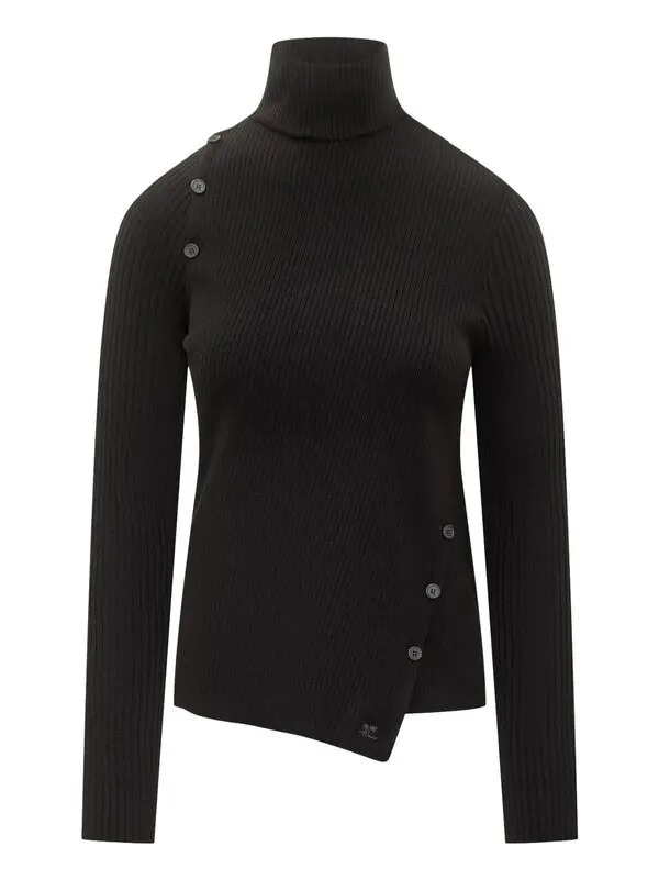 COURREGES Chunky Knit Turtleneck Sweater - Black