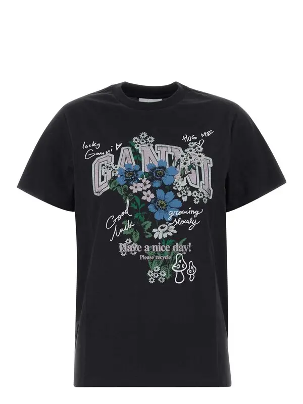 GANNI Basic Flower Graphic T-shirt - Phantom