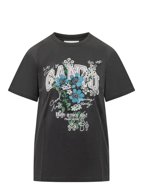 GANNI Basic Flower Graphic T-shirt - Phantom