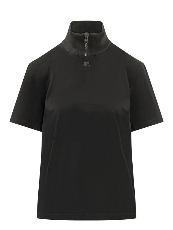 COURREGES Rib Collar T-shirt - Black