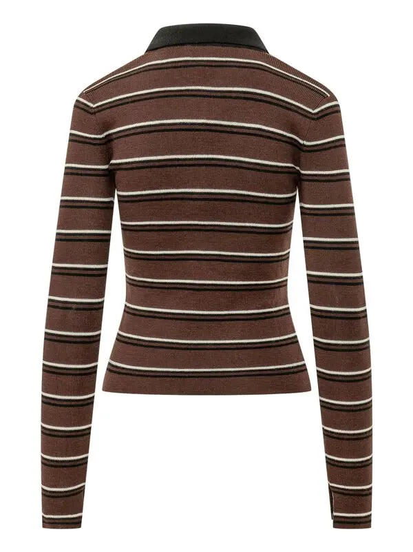 GANNI Striped Ribbed Merino Polo - Multicolor