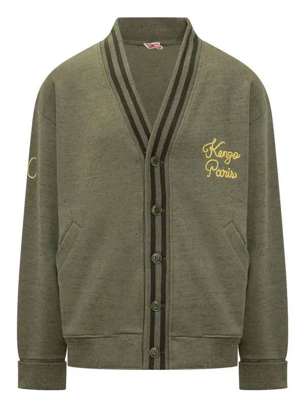 Kenzo Cotton Cardigan With Logo Embroidery - Khaki