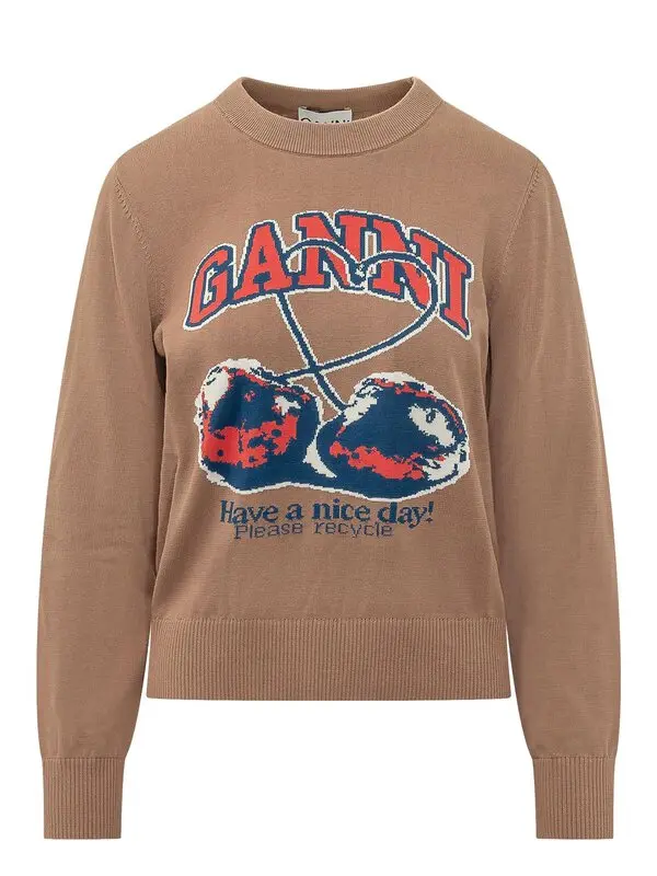 GANNI Graphic Knit Sweater - Camel