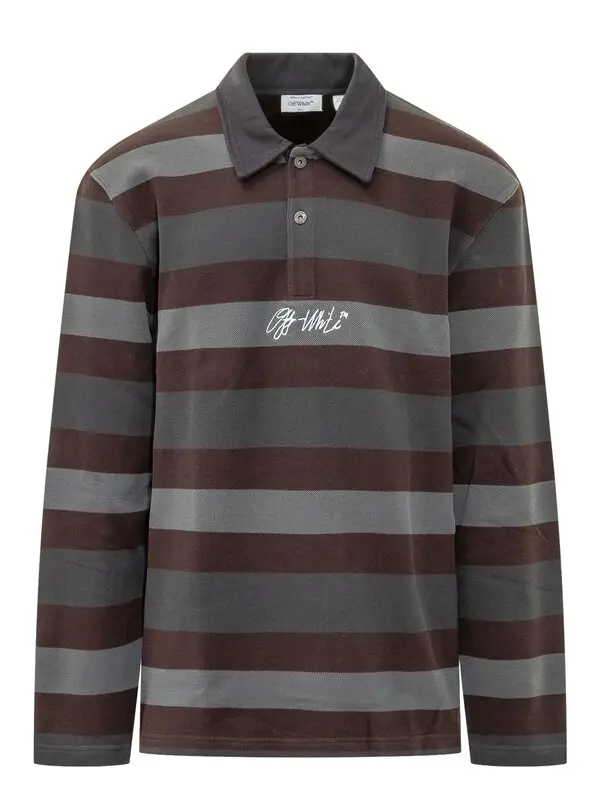 Off-White Long-sleeve Stroke Polo Shirt - Multicolor