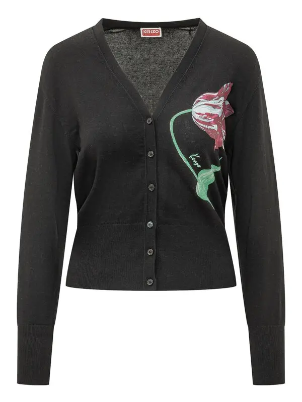 Kenzo Tulip Cardigan Knitwear - Black
