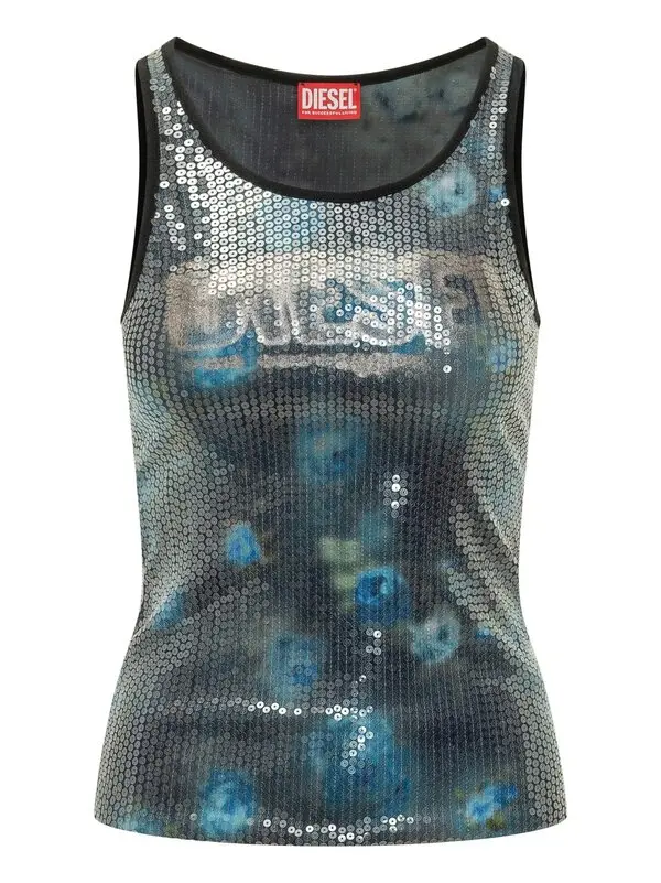 DIESEL® Sequined Sleeveless Tank Top - Nero