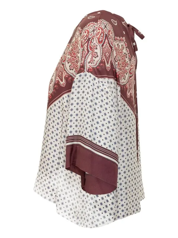 Pinko Mini Twill Shirt With Unique Fabric Art - Mult.bordeaux/rosso