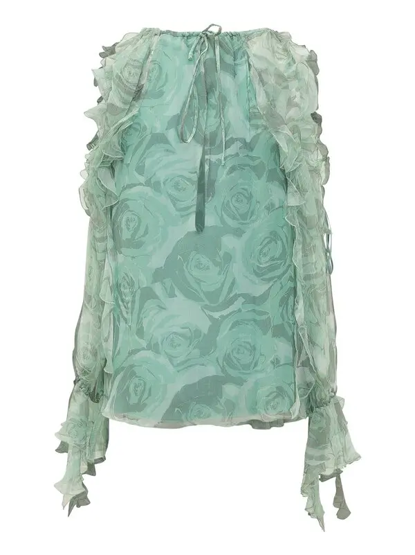 Pinko Silk Floral Print Blouse - Mult.verde/grigio