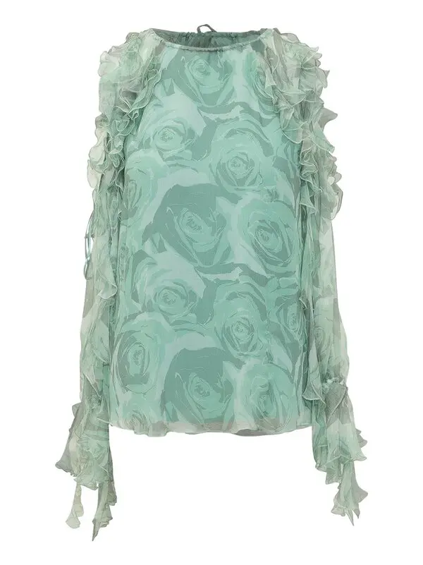 Pinko Silk Floral Print Blouse - Mult.verde/grigio