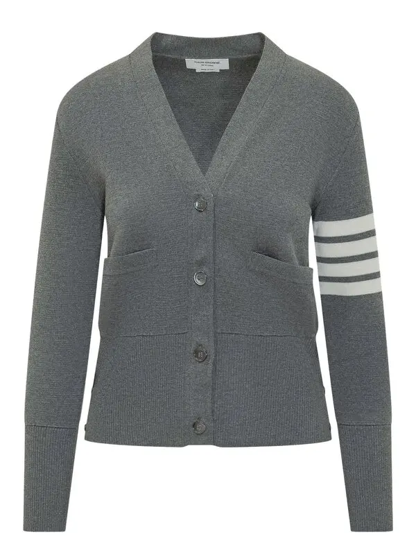 Thom Browne Classic Cardigan With Quattro Detail - Med Grey