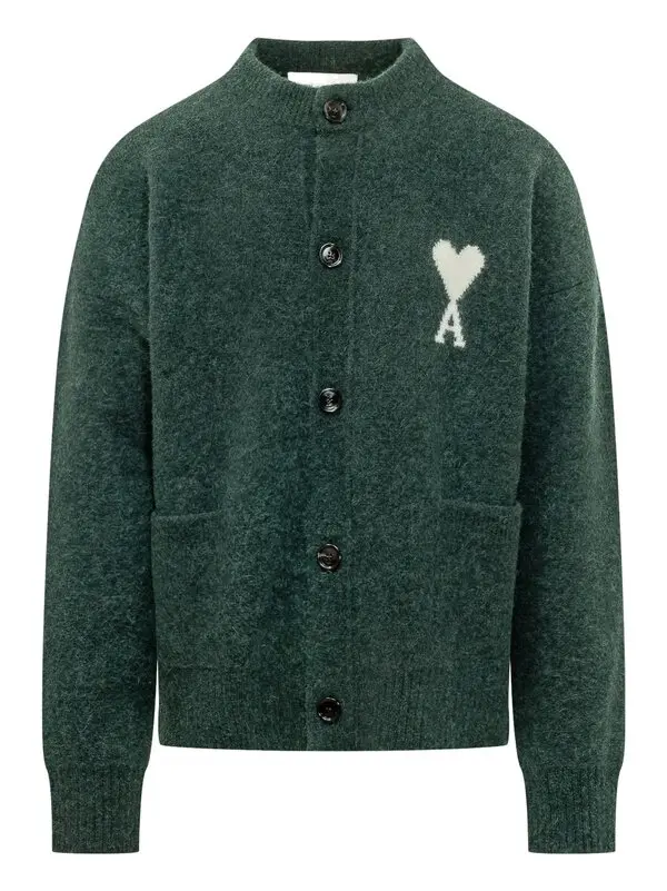 AMI Paris Crewneck Cardigan - Vert Bouteille