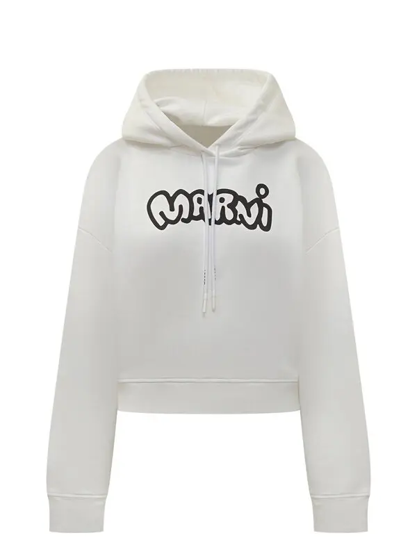 Marni Logo Relaxed Fit Hoodie - Bianco