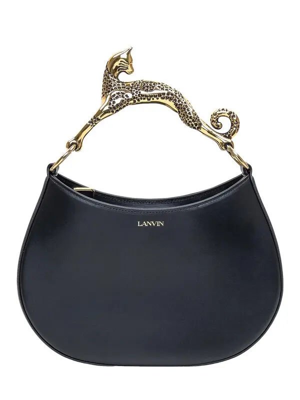 LANVIN Leather Hobo Handbag With Cat Handle - Black