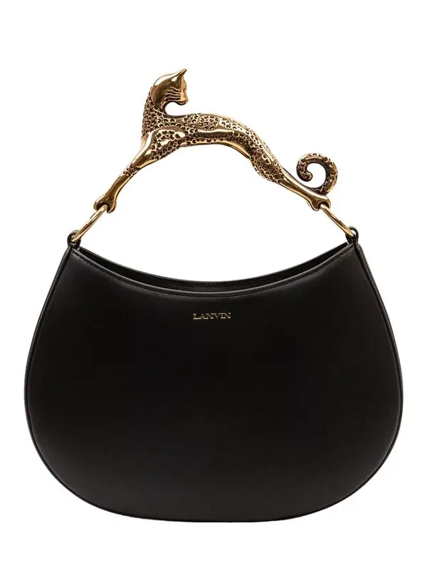 LANVIN Leather Hobo Handbag With Cat Handle - Black
