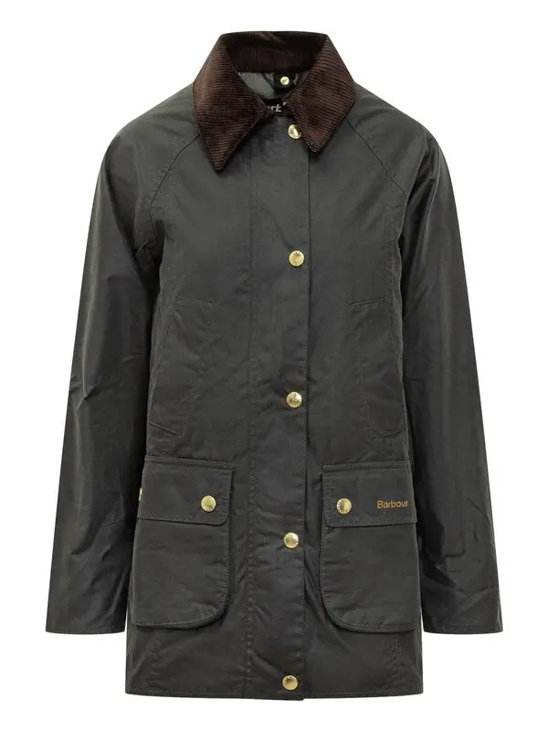 Barbour Waxed Cotton Jacket With Velvet Collar - Sage Ancient