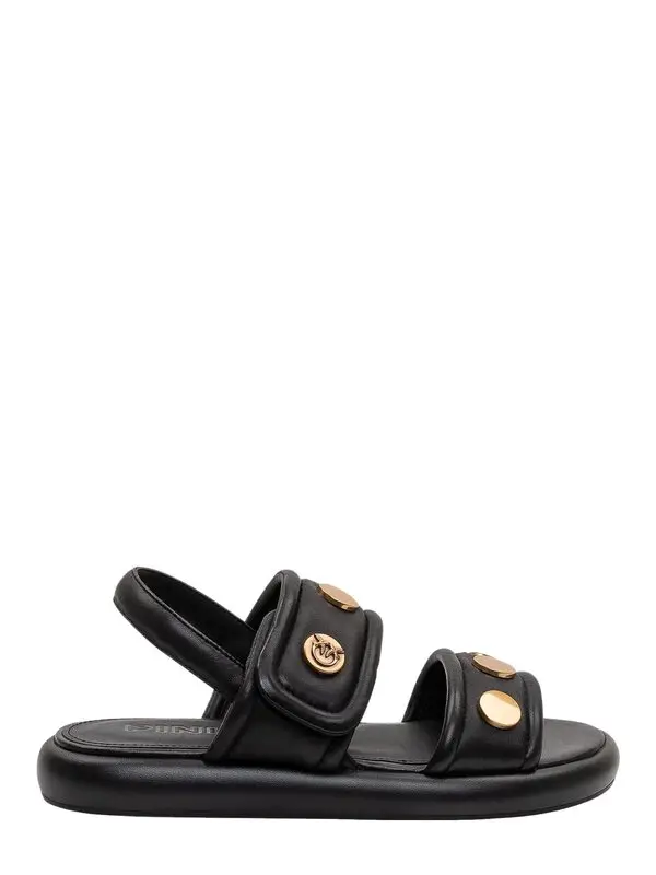 Pinko Metallic Accent Leather Slide Sandals - Black
