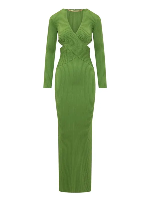 Elisabetta Franchi Long Sleeve Cross-over Maxi Dress - Aloe