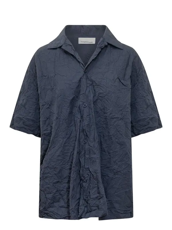 GONGDID DESIGN Sleeves Cut Shirt With Front Closure - Navy