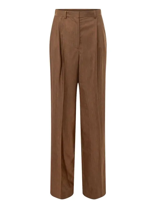 Stella McCartney Pleated Pinstripe Wool-silk Trousers - Toffee