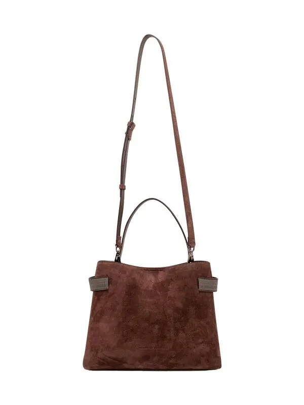 Brunello Cucinelli Softy Velour M Shopper Shoulder Bag - Espresso