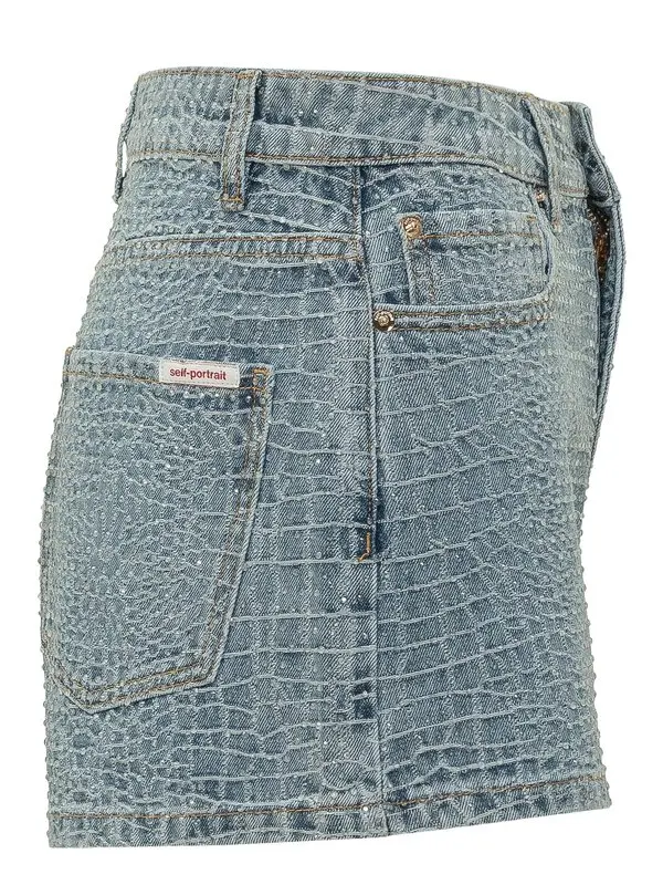 SELF-PORTRAIT Textured Mini Shorts - Blue