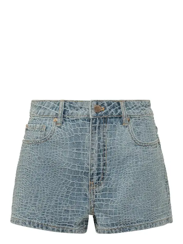 SELF-PORTRAIT Textured Mini Shorts - Blue