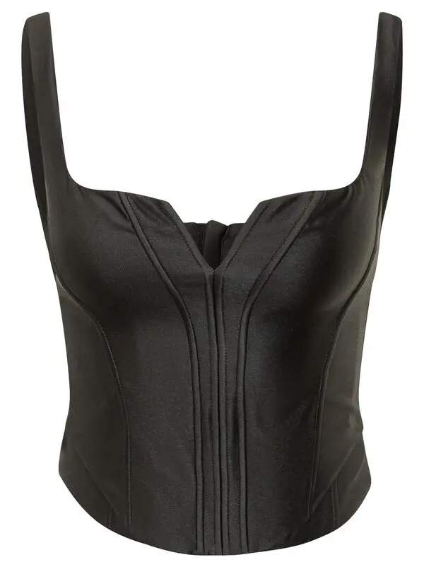 SELF-PORTRAIT Corset-style Satin Top - Black