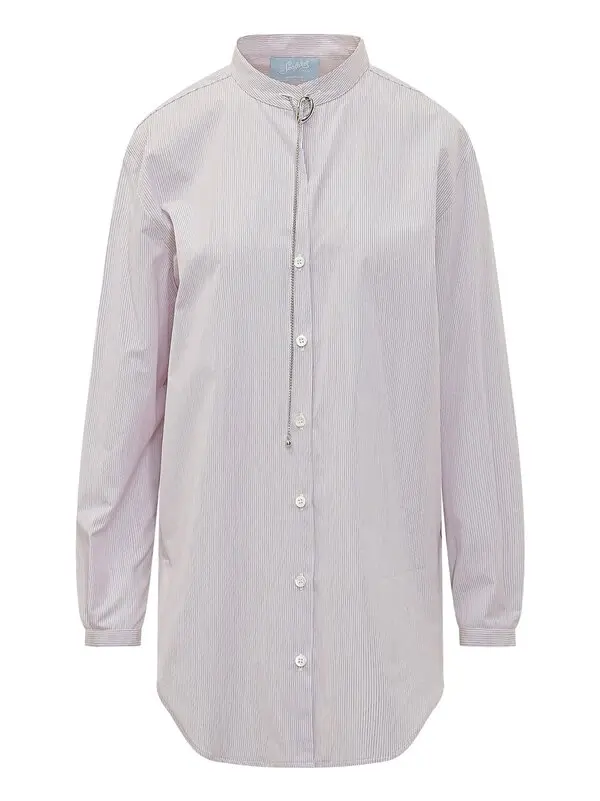 THE SEAFARER Striped Long Sleeve Shirt With Neck Detail - Rosa Chiaro