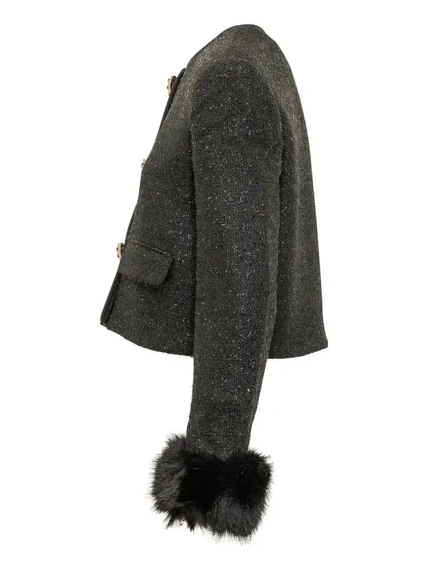 SELF-PORTRAIT Metallic Bouclé Loop Jacket - Black
