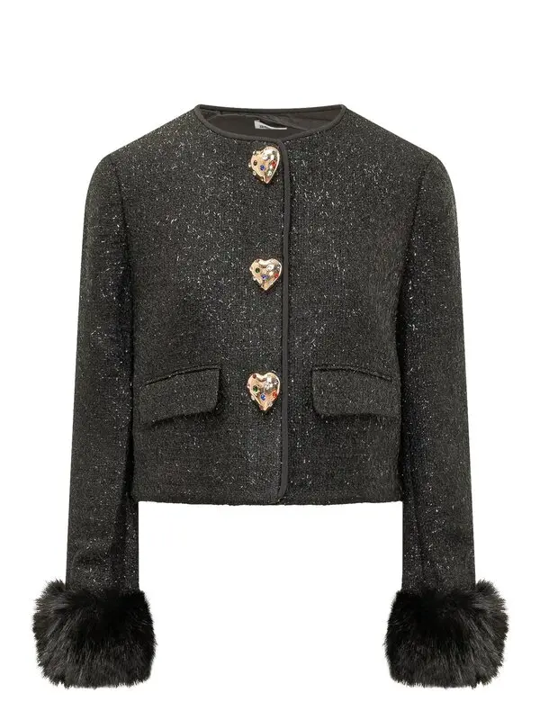 SELF-PORTRAIT Metallic Bouclé Loop Jacket - Black