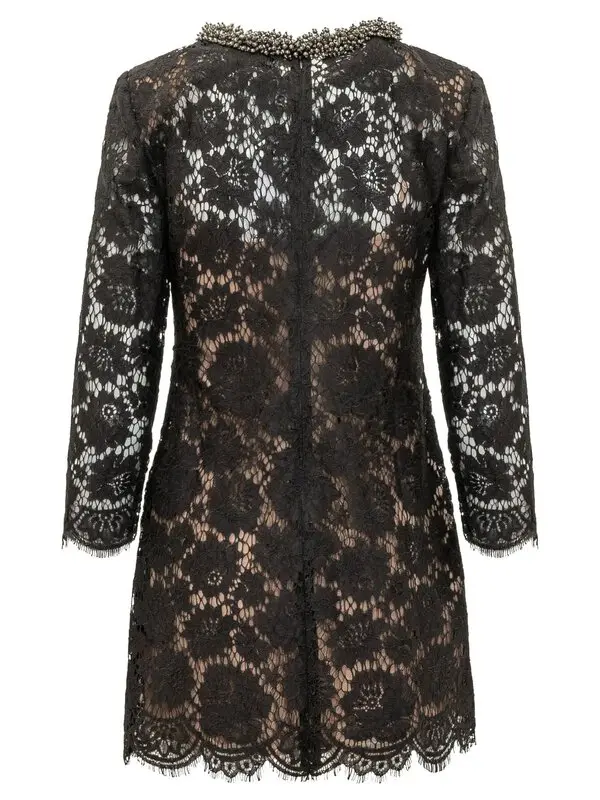 SELF-PORTRAIT Lace Long Sleeve Mini Dress - Black