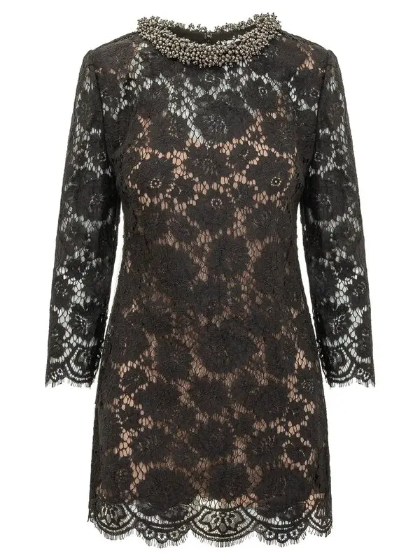 SELF-PORTRAIT Lace Long Sleeve Mini Dress - Black