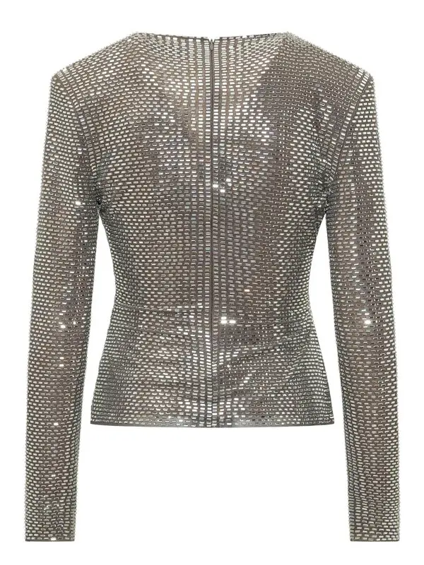SELF-PORTRAIT Rhinestone Wrap Top - Grey