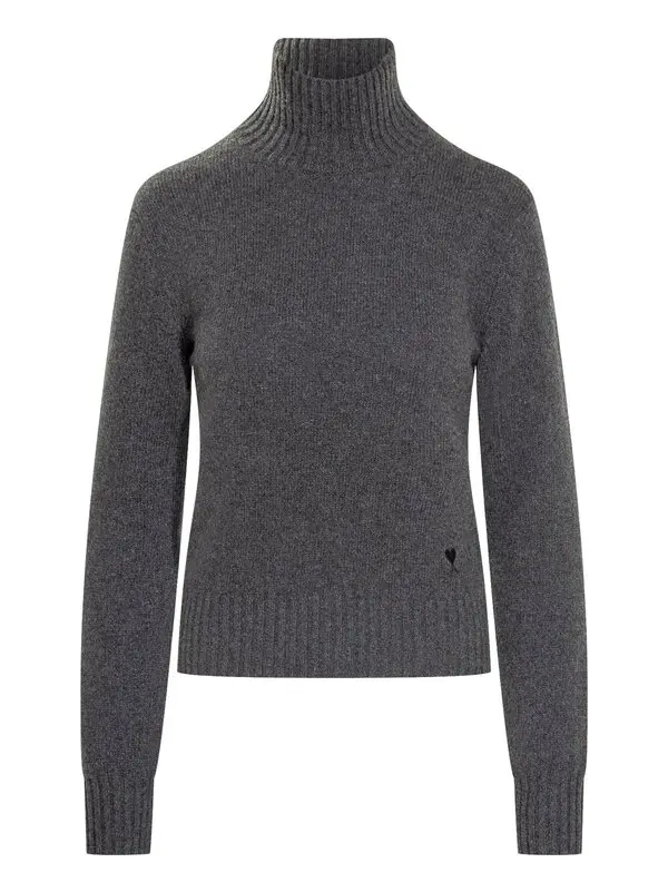 AMI Paris Cashmere & Wool Dolcevita Sweater - Anthracite