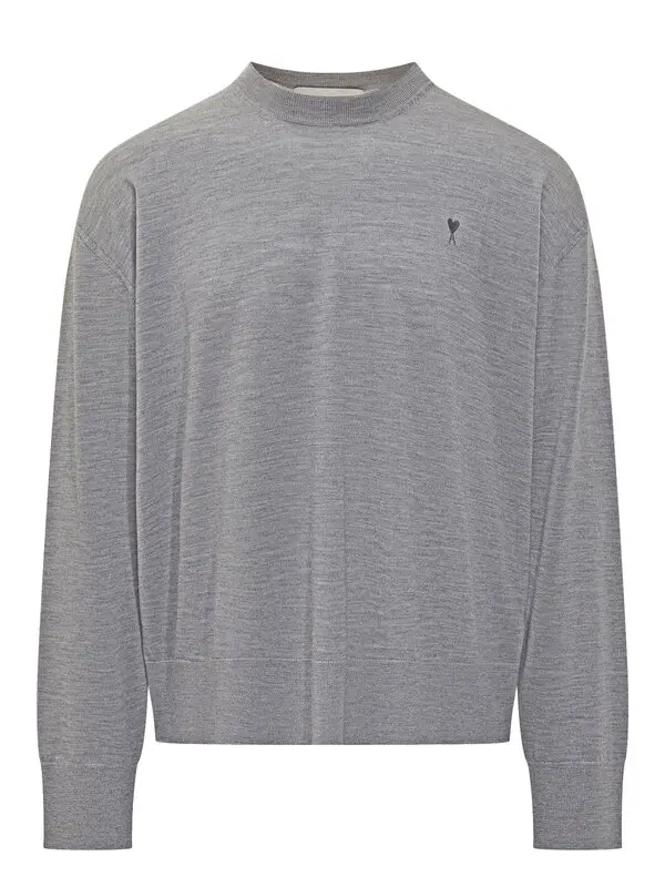 AMI Paris Giro Neck Wool Knitwear Sweatshirt - Gris