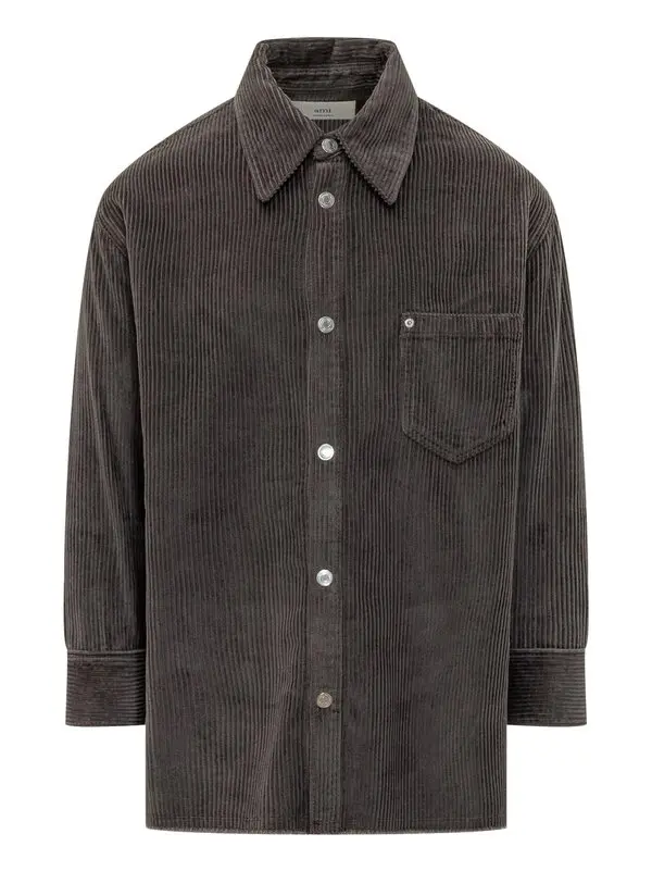 AMI Paris Textured Button-up Overshirt For Fall 2025 - Anthracite