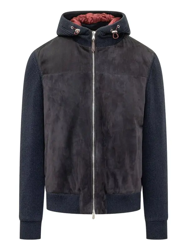 Brunello Cucinelli Paint-detail Leather Jacket For Fall/winter 2026 - Navy