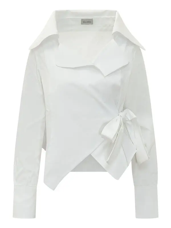 BALOSSA Wide Collar Button-up Shirt - White