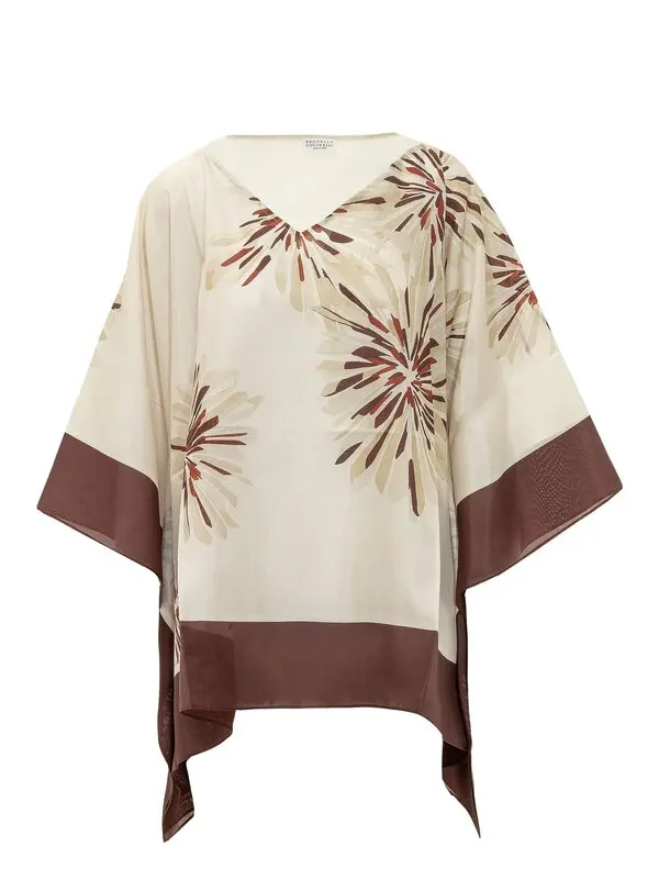 Brunello Cucinelli Elegant Floral Print Blouse - Beige