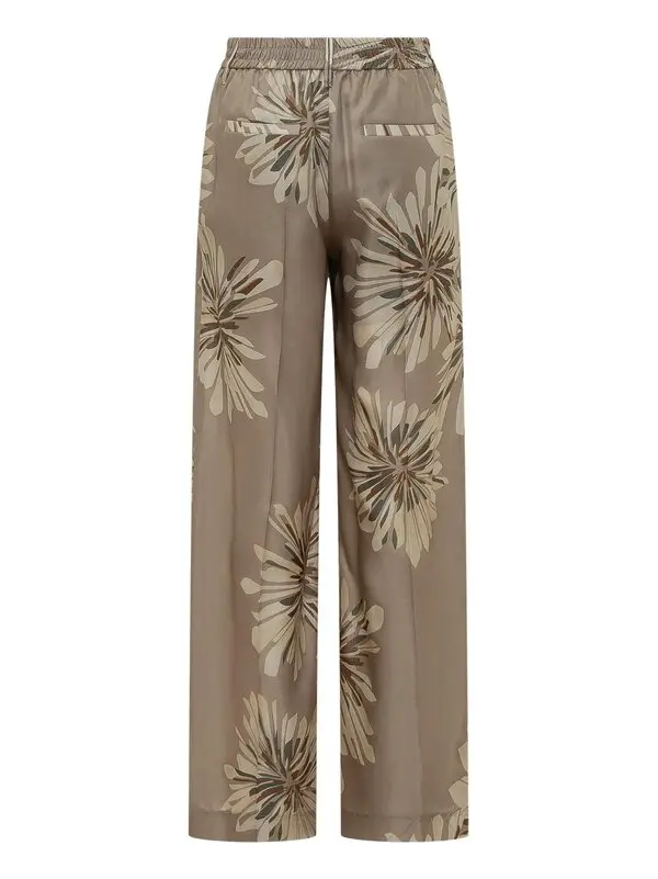 Brunello Cucinelli Stamped Floral Silk Trousers - Kaki