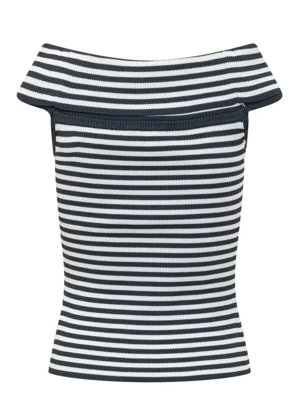Michael Kors Striped Knit Top With Boat Neck - Midnightblue